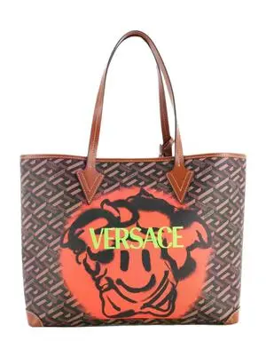 Versace La Greca Signature Coated Canvas Medium Tote Bag - Brown