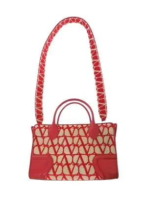 Valentino Garavani Leather Trimmed Toile Iconographe Satchel - Red
