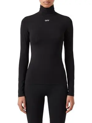 Off-White Logo Detail Slim-fit Turtleneck Top In Stretch Technical Fabric - Black