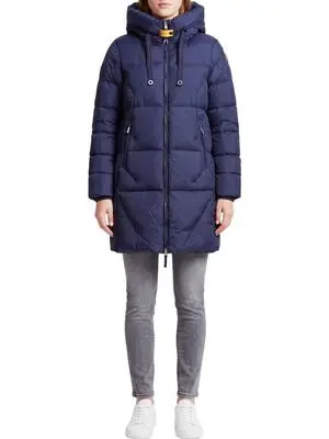 PARAJUMPERS Long Quilted Down Jacket With Hood - Navy