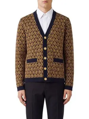Valentino Garavani Vlogo Jacquard Cashmere Cardigan - Camel