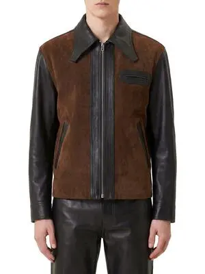Marni Bi Suede Leather Jacket With Pointed Collar - Multicolor