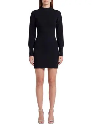 ANINE BING Long-sleeved Ribbed Knit Mini Sheath Dress - Black