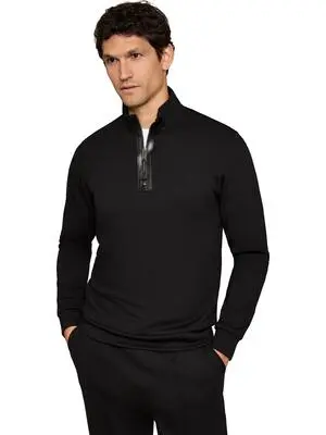 REISS Interlock Half-zip Sweatshirt With Trim - Black