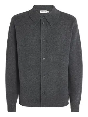 FRAME Boiled Wool Point Collar Cardigan - Grey