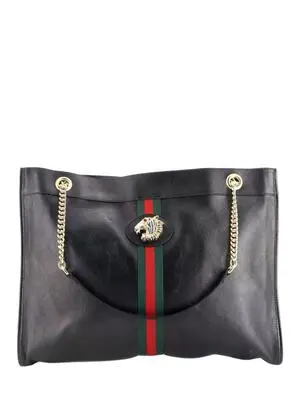 Gucci Rajah Chain Leather Large Tote Bag - Black