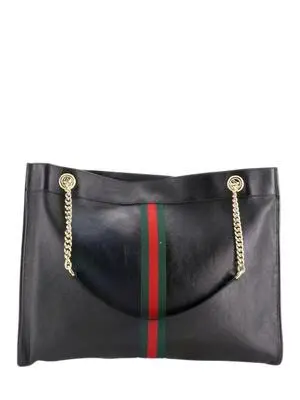Gucci Rajah Chain Leather Large Tote Bag - Black