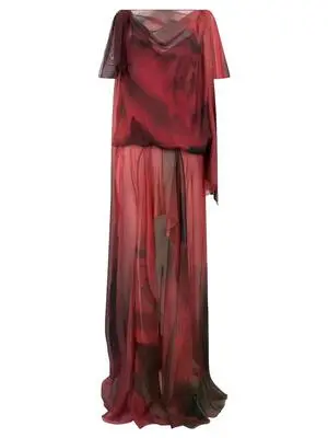 Alberta Ferretti Draped Floral-print Maxi Dress - Red