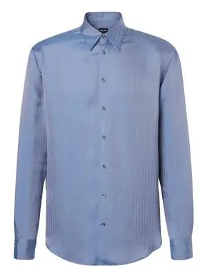 Giorgio Armani Chevron Silk Jacquard Shirt - Blue