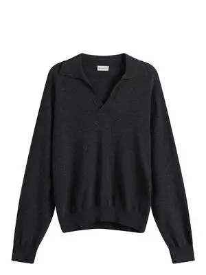Moncler Cashmere Wool Open Collar Polo - Grey