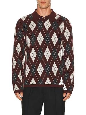 Simkhai Callum Cashmere Argyle Polo - Fig Multi