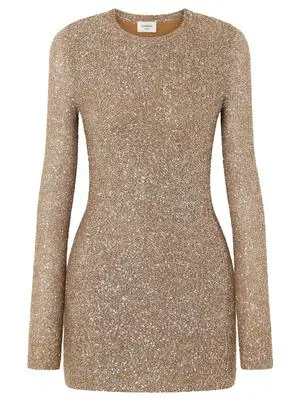 Saint Laurent Sequined Knitted Mini Dress - Brown