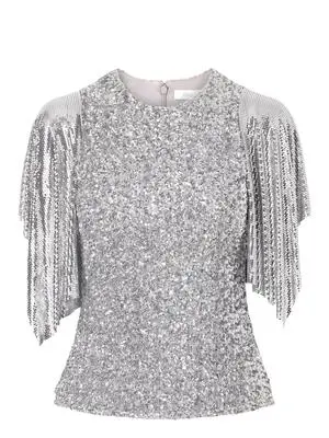 Rabanne Chainmail-trimmed Sequined Mesh Blouse - Silver