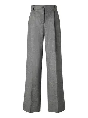 Dolce & Gabbana Pleated Prince Of Wales Wool And Cashmere-blend Flannel Wide-leg Trousers - Gray