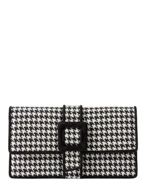 Manolo Blahnik Maycap Houndstooth Wool Clutch - Black