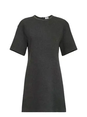 Brunello Cucinelli Techno Cotton And Cashmere Interlock T-shirt Dress With Monili Collar - Grey