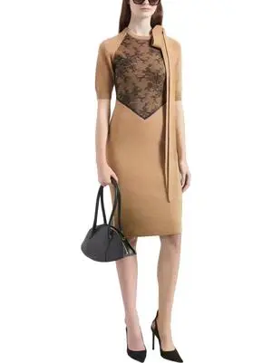 Nina Ricci Lace-panelled Bow Detail Midi Dress - Neutrals