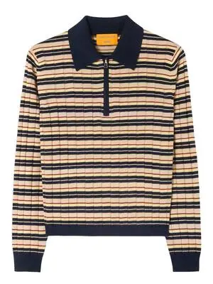 GUEST IN RESIDENCE Striped Cable-Knit Polo Top