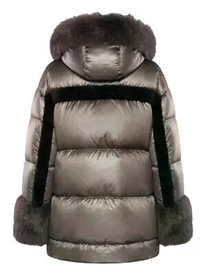 MOORER Down Jacket With Faux Fur Trim - Grey