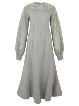 Alberta Ferretti Embroidered Long-sleeved Midi Dress - Grey