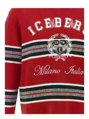 Iceberg Embroidered Striped Wool Sweater - Red