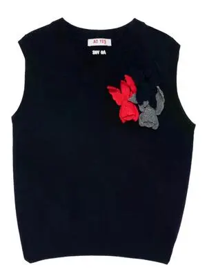 AO YES Appliqué-detail V-neck Top - Blue