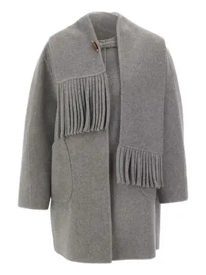 ELENA MIRÒ Fringed Scarf Coat - Grey