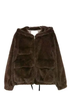 TELA Hooded Faux Fur Jacket - Brown