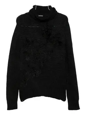 ANN DEMEULEMEESTER Mohair-blend Floral-patch High Neck Sweater - Black