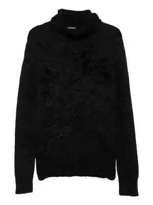ANN DEMEULEMEESTER Mohair-blend Floral-patch High Neck Sweater - Black