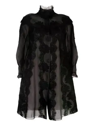 Shiatzy Chen Lace Organza Single-breasted Coat - Black