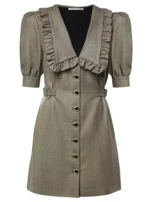 Alessandra Rich Checked Ruffled Mini Dress - Neutrals
