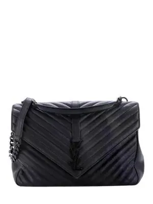 Saint Laurent Matelassé Chevron Leather Large Shoulder Bag - Black
