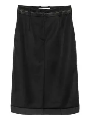 TELA Brianna Midi Skirt With Pleat Detail And Front Slit - Black