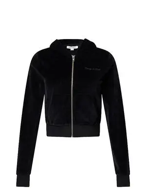 SPORTY & RICH Crystal-logo Zip-up Cotton Velour Hoodie - Black