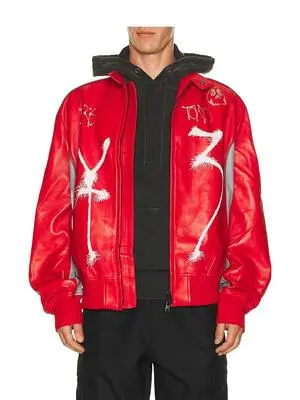 Y3 Gfx Leather Bomber Jacket - Red
