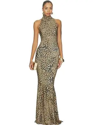 Norma Kamali Halterneck Turtle Fishtail Gown - Multi