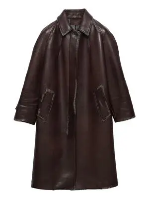 Prada Bonded Nappa Leather And Chevron Shetland Wool Coat - Sienna