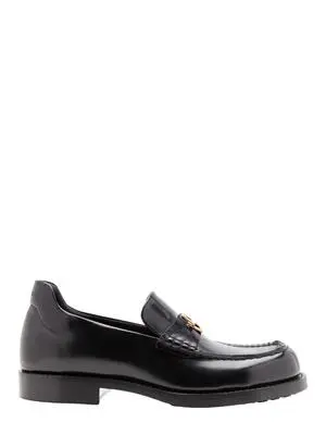 Balenciaga Polished Calfskin Loafers With Gold 'b' Hardware - Black