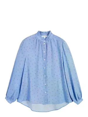 Chinti & Parker Star Print Ruffled High Neck Shirt - Blue