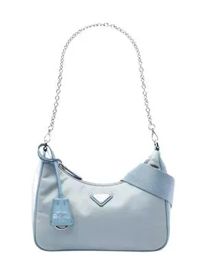 Prada Saffiano Leather Trimmed Tessuto Re Edition 2005 Satchel - Blue