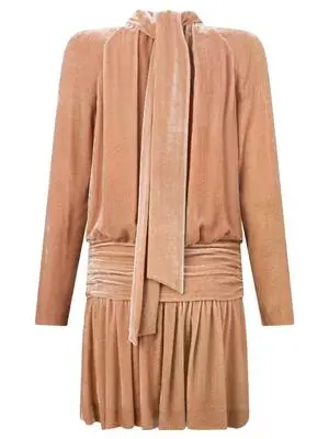 Alberta Ferretti Pleated Velvet Mini Dress - Orange