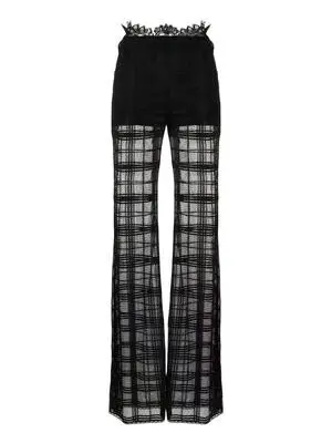 ALBERTA FERRETTI Alberta Ferretti Black Floral-Lace Flared Tulle Trousers