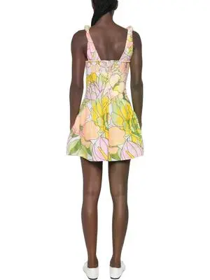 Farm Rio Floral-print Cut-out Mini Dress - Blue