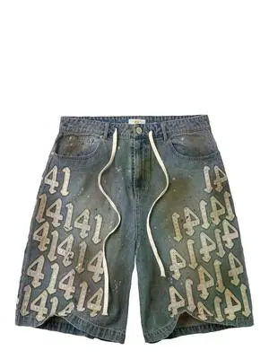VALE FOREVER Patchwork Drawstring Shorts - Blue