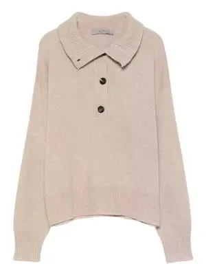D.exterior Fine Knit Polo Collar Sweater - Neutrals