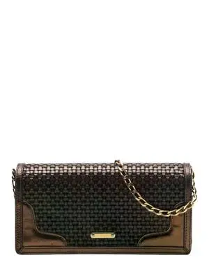 Burberry Metallic Woven Calfskin And Suede Flap Crossbody Bag - Brown