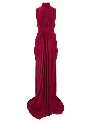 Alberta Ferretti Draped Maxi Dress With Buckled Straps - Red