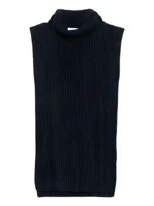 Christian Wijnants Sleeveless Ribbed Knit Mock Neck Top - Blue