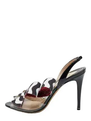 NICHOLAS KIRKWOOD Striped Ruffled High Stiletto Heel Sandals - Black